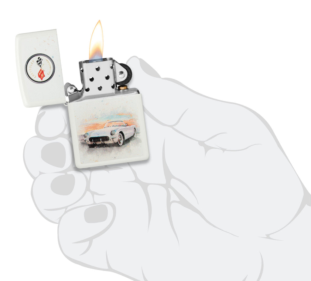 Zippo Chevrolet Vintage Corvette, White Matte Lighter #48406 – Benhalex