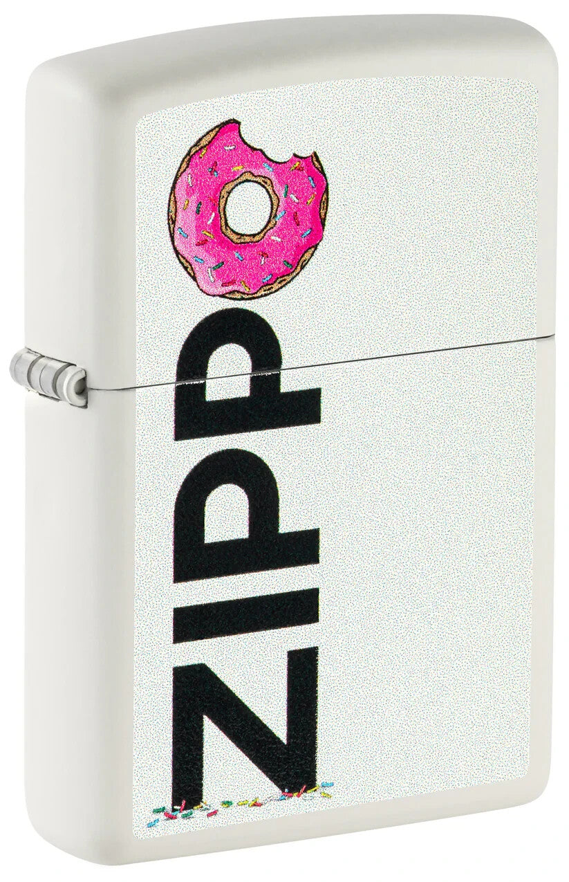Zippo Donut Bite Logo, White Matte Lighter #46240 – Benhalex